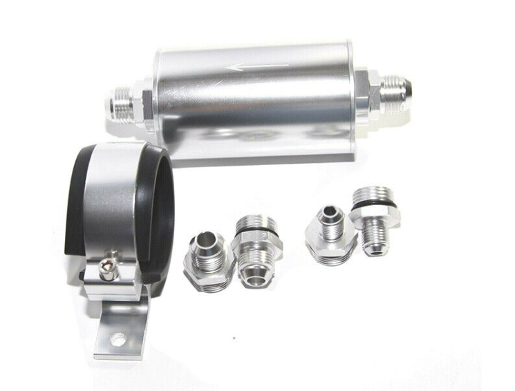 50 Micron Inline Fuel Filter Mount High Flow Turbo 6/8/10AN Adapter ...